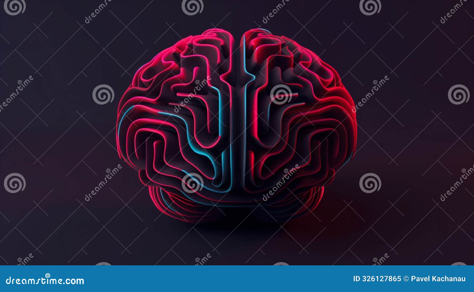A 3D Brain Icon with Pulsating Red and Blue Lines Against a Dark ...