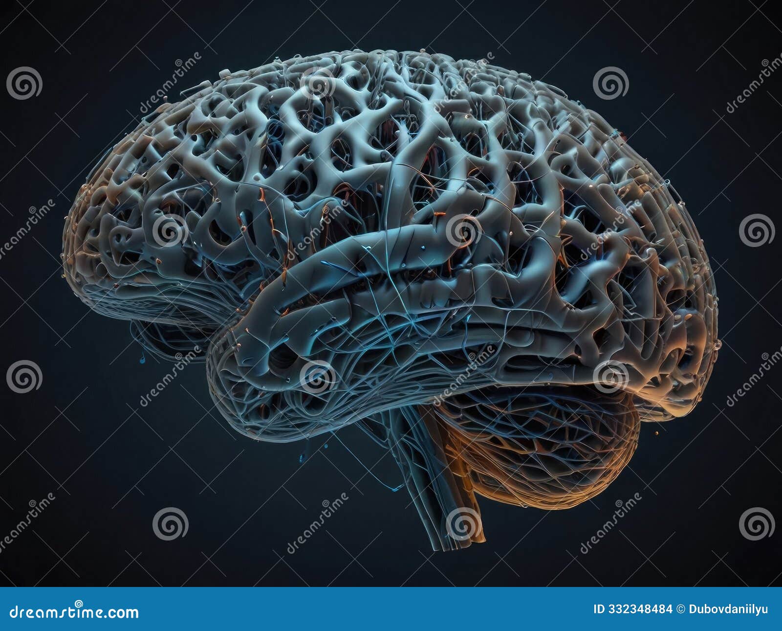 A 3D Brain Image with a Detailed Neural Network, Illustrating the ...