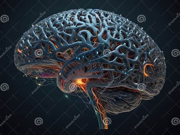 A 3D Brain Image with a Detailed Neural Network, Illustrating the ...