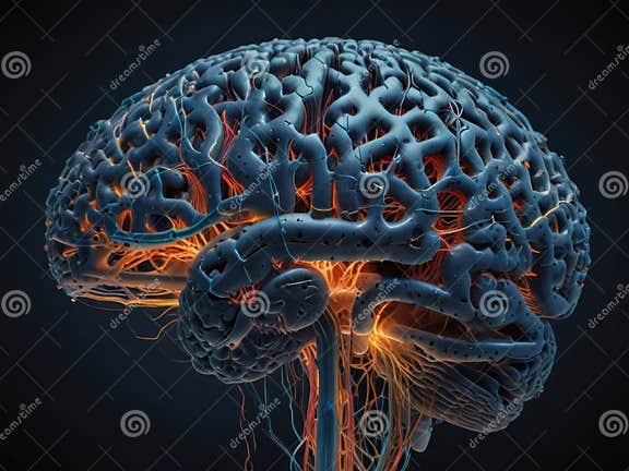 A 3D Brain Image with a Detailed Neural Network, Illustrating the ...