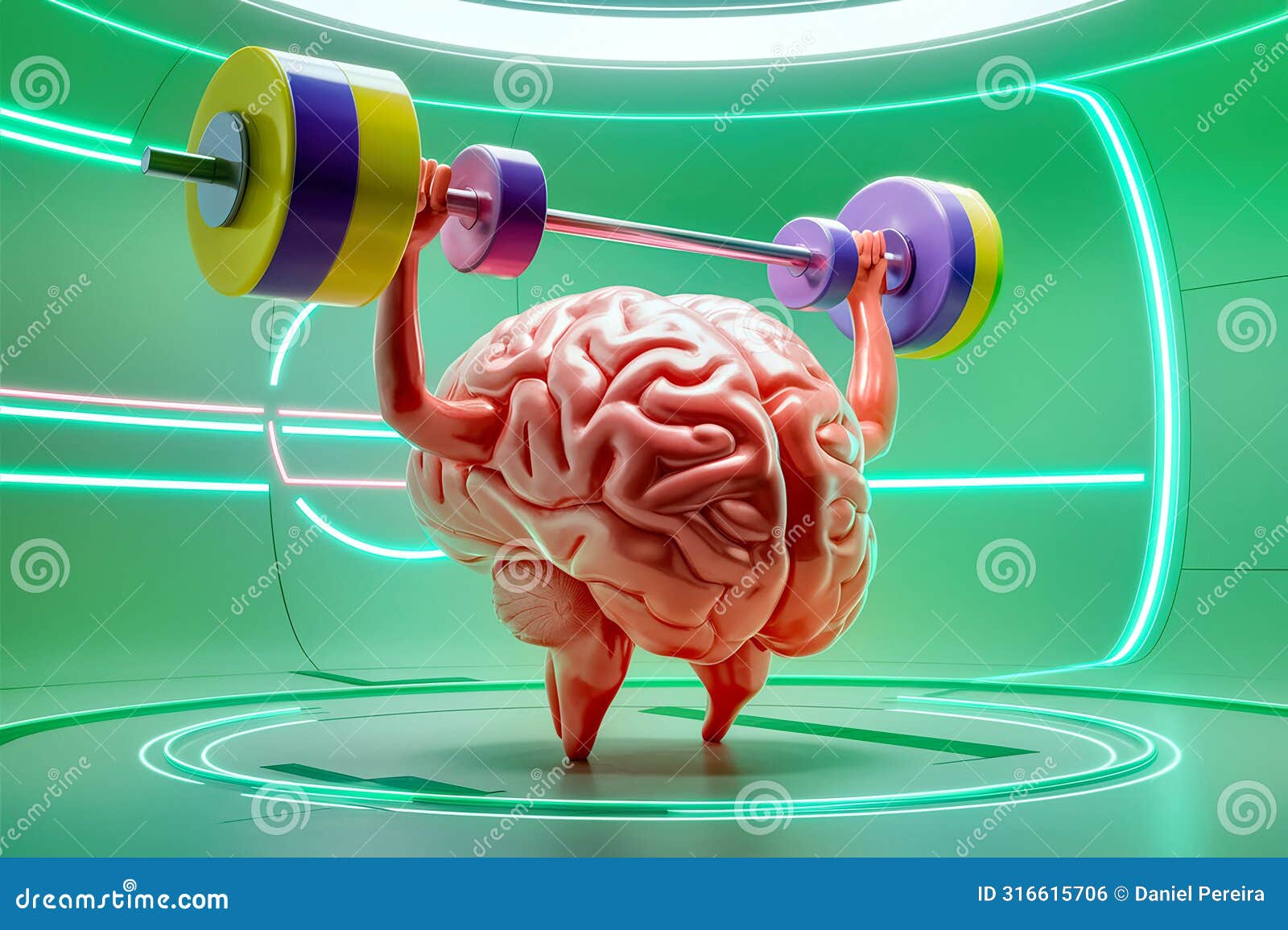 3D Brain Lifting Weight: Exercise Your Mind daily Stock Illustration ...
