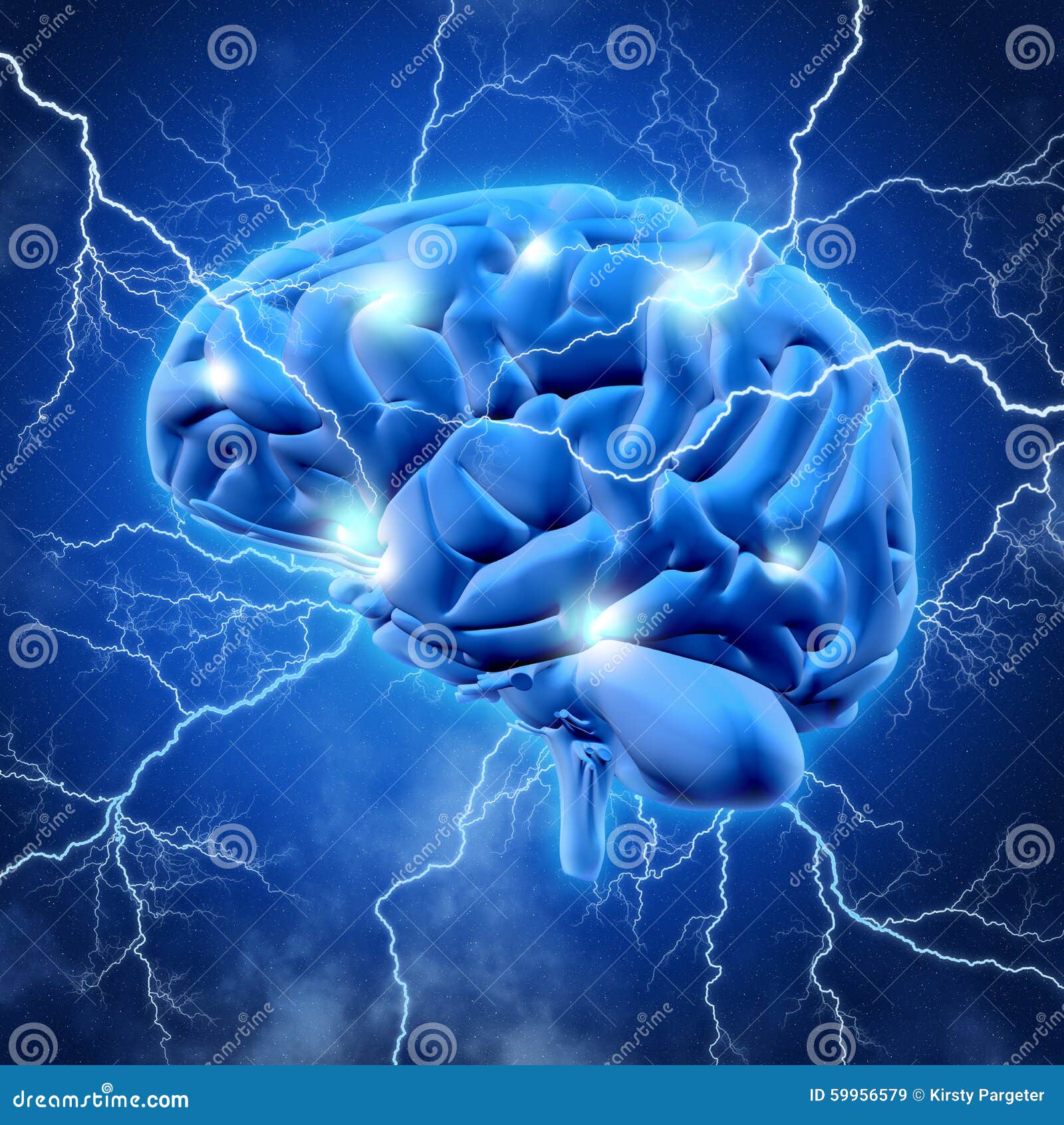 3D brain with lightening stock illustration. Illustration of radiology ...