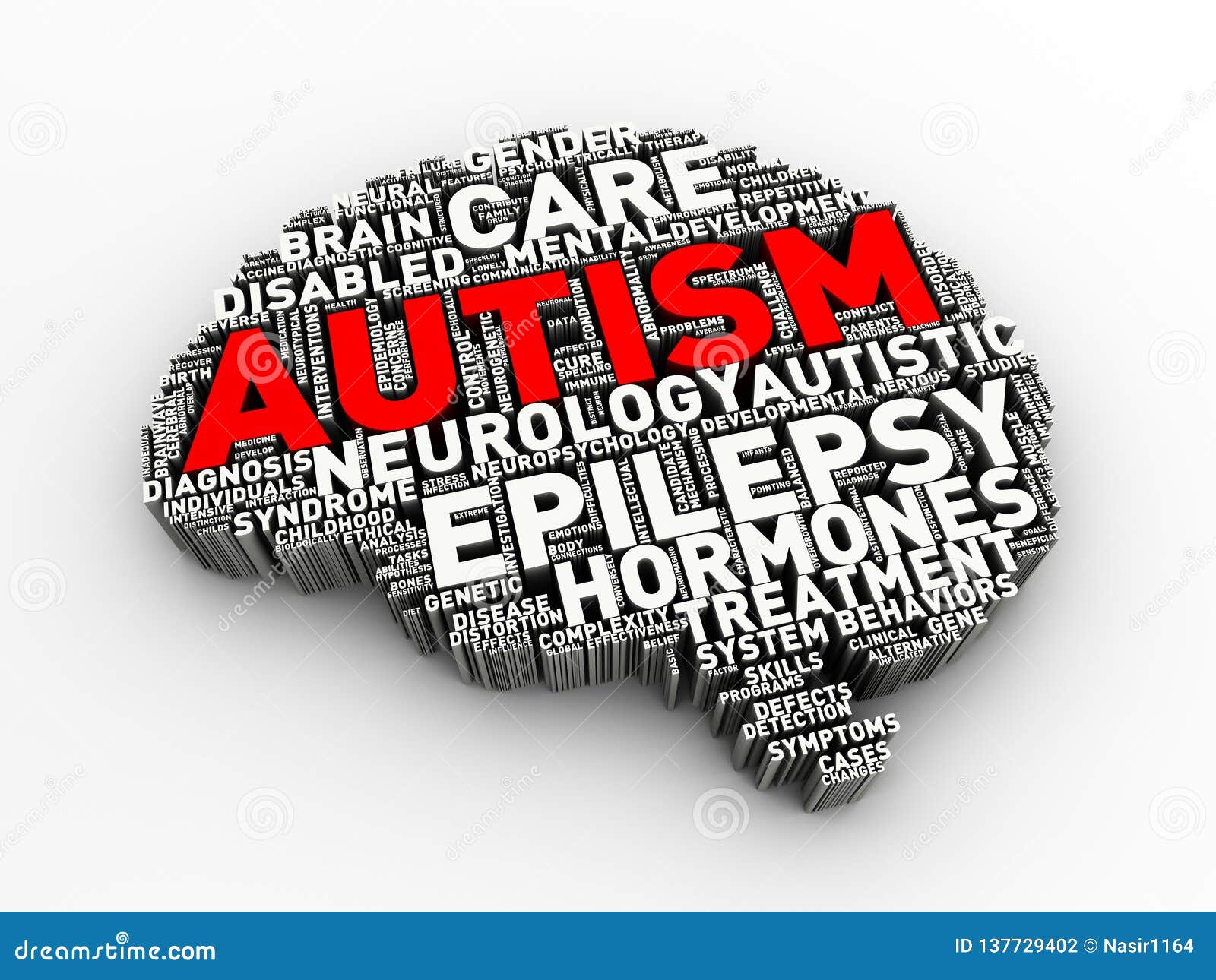 3d Brain Shape Autism Wordcloud Tag Stock Illustration - Illustration ...