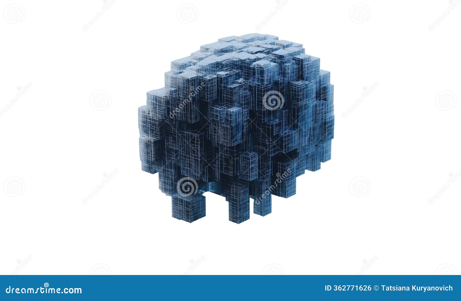 3D Brain Structure Composed of Cubes, Intricate Wireframe Design ...