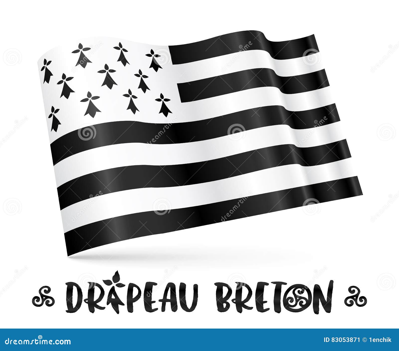 3D Breton Flag with Stylized Sign in French - Drapeau Breton Stock ...