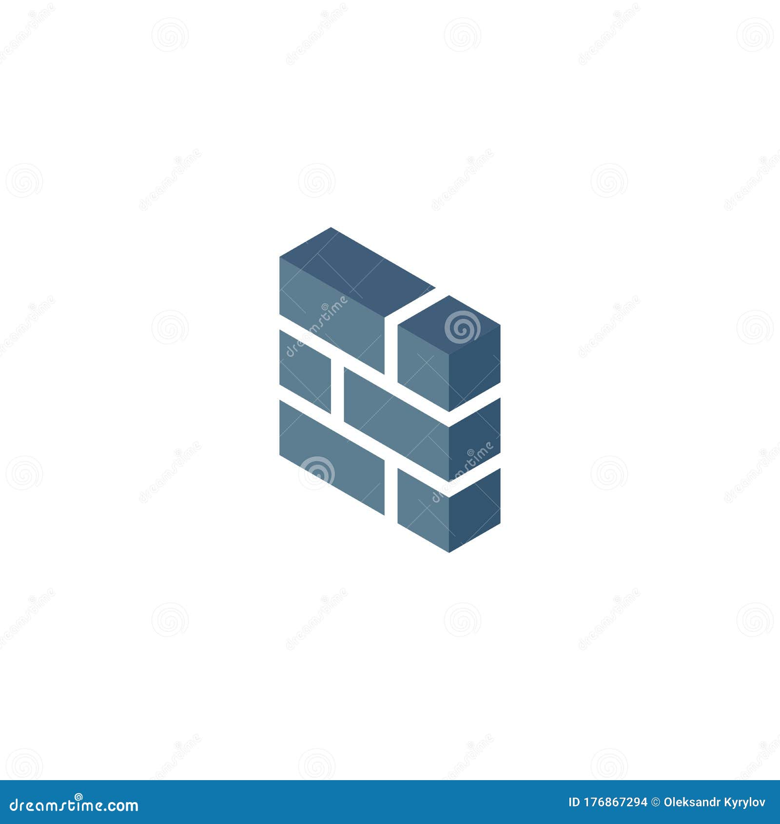 3d Brick Wall, Firewall Icon, Vector Symbol in Isometric 3D Style ...