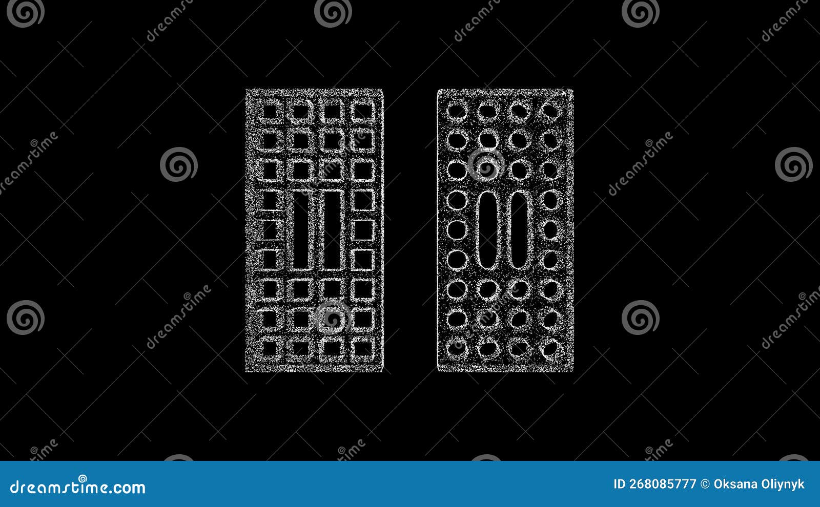 3D Bricks on Black Background. Object Consisting of White Flickering ...