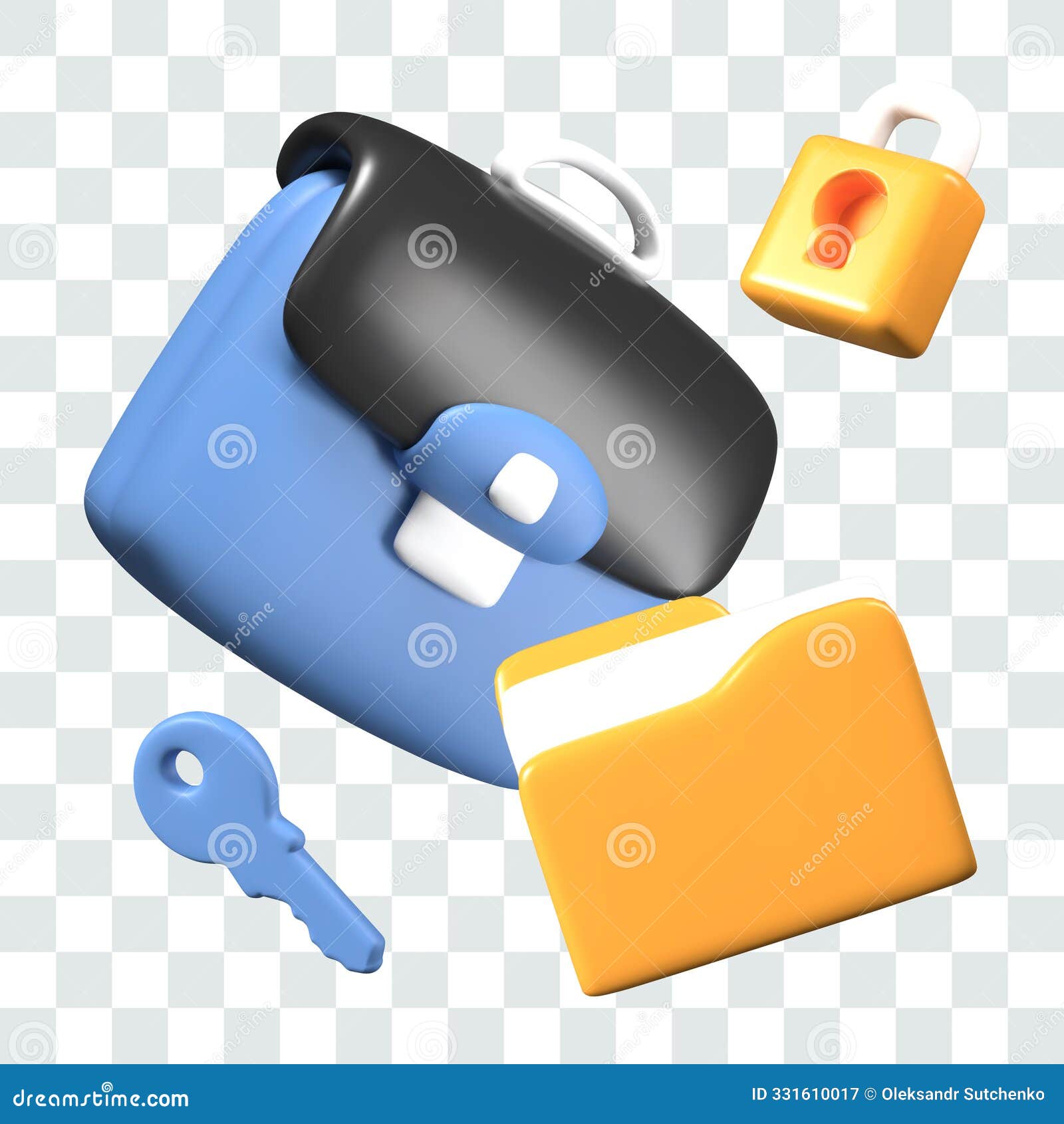 3D Briefcase, Folder with Documents, Lock, Key. Set of Isolated Vector Objects Stock Vector ...