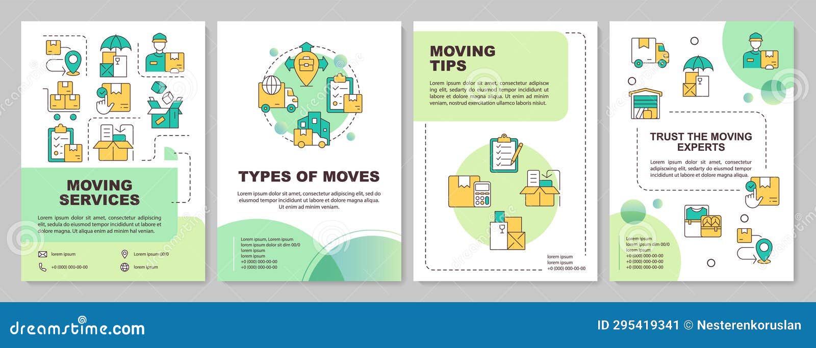 2D Brochure with Colorful Moving Service Linear Icons Stock Vector ...