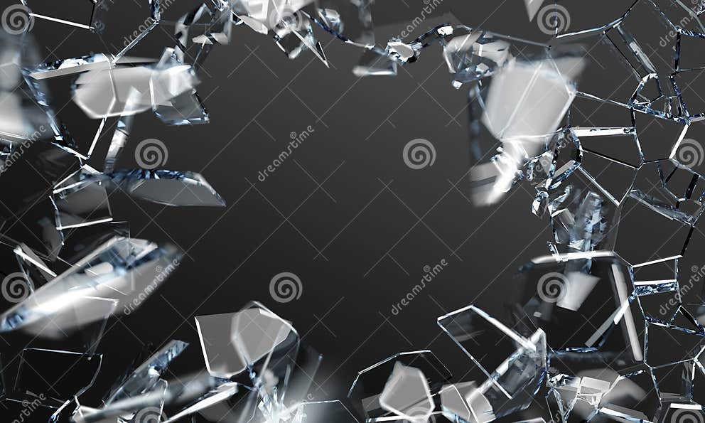 3d Broken or Explosion Glass, Flying Sharp Pieces of Blue Crystal ...