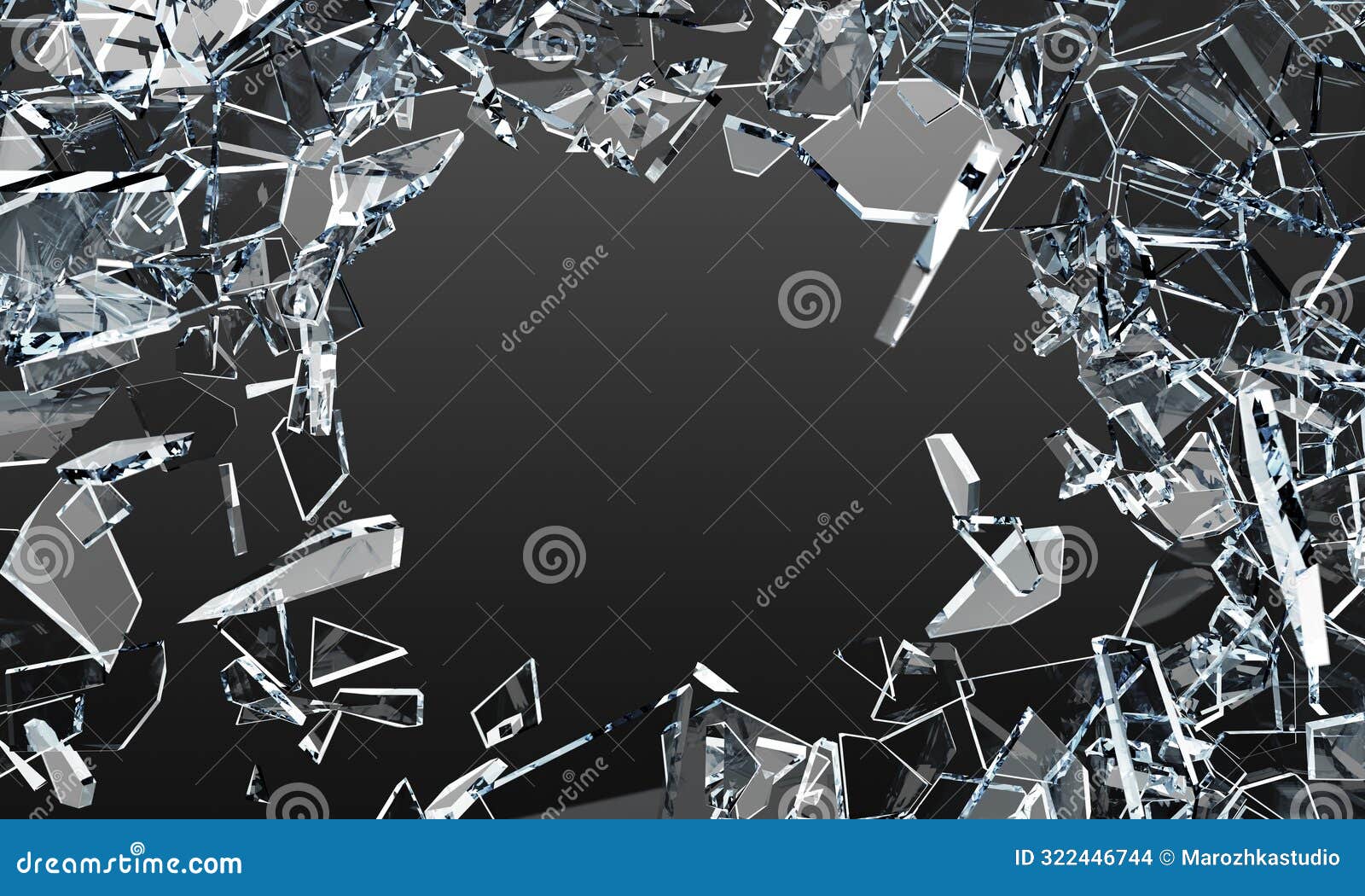 3d Broken Glass Sharps Frame, Explosion Effect with Hole on Black ...
