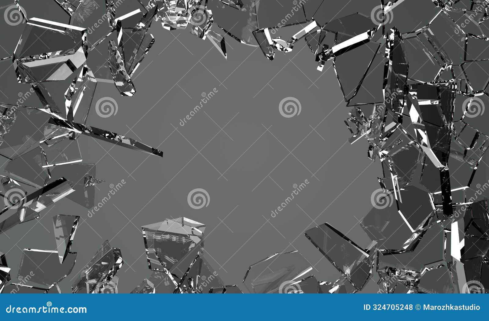 3d Broken Glass Shatters Flying Pieces on Black Background Render ...