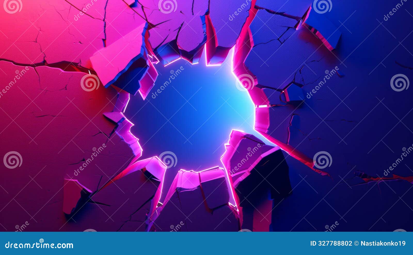 3d Broken Hole in a Wall Light the Interior Structure Stock Photo ...