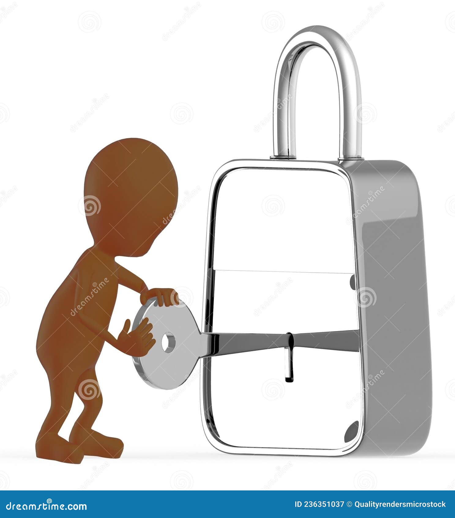3d Brown Character Insterting a Key in To a Lock , Unlocking , Locking ...