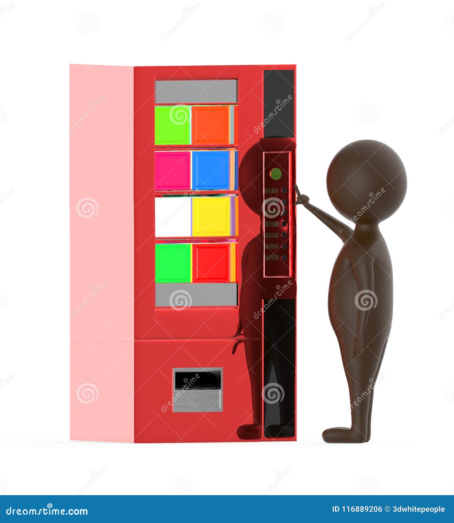 3d Brown Character Pressing a Button on a Vending Machine Stock ...