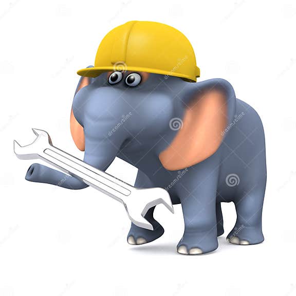 3d Builder Elephant with a Spanner Stock Illustration - Illustration of ...