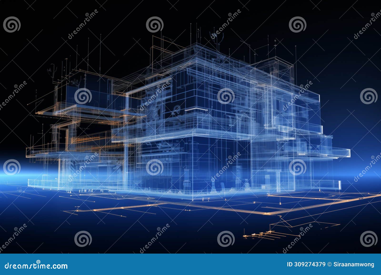 3d Building. Architectural Perspective Scan Line Technology Stock ...