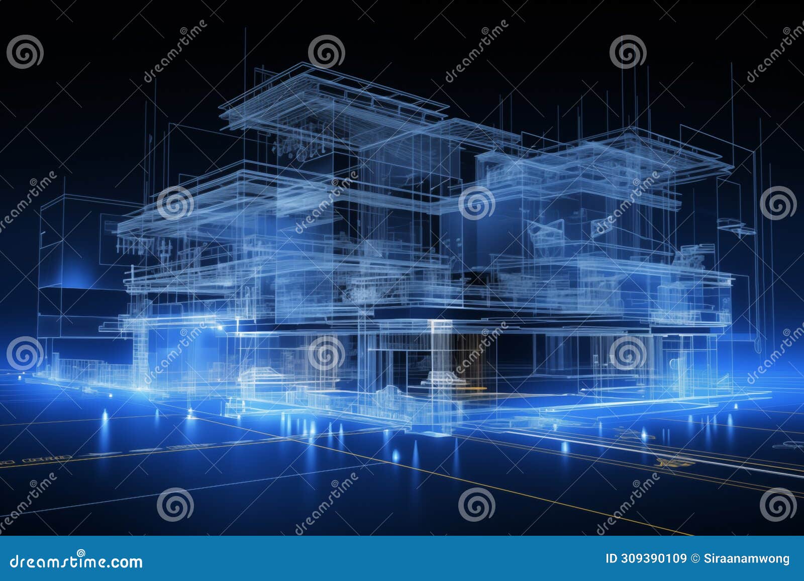 3d Building. Architectural Perspective Scan Line Technology Stock ...