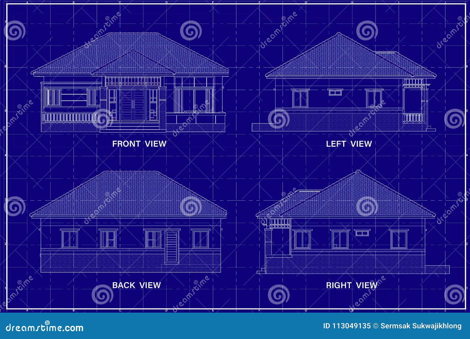 3D building on blueprint stock illustration. Illustration of sketch ...