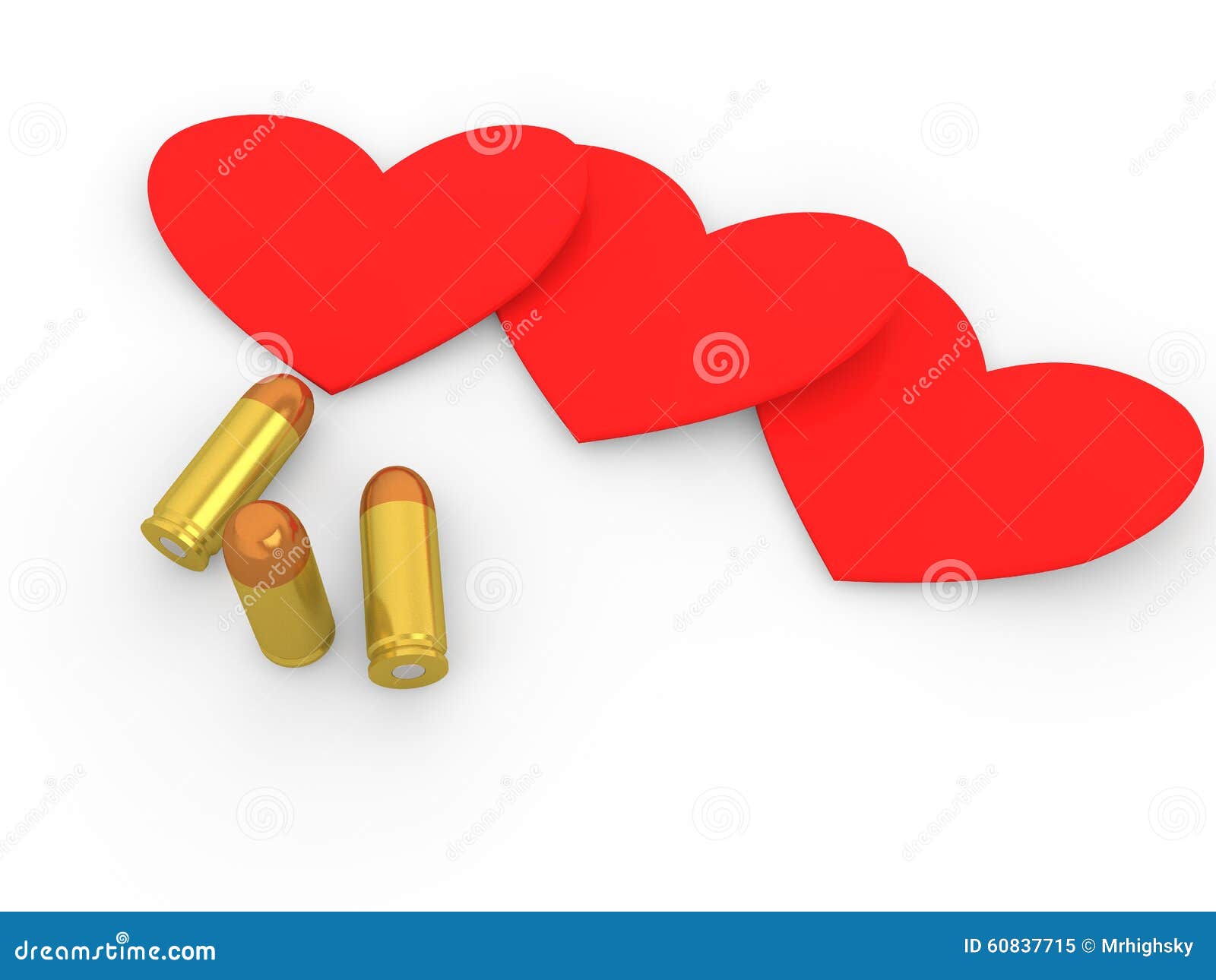 3d bullets and hearts stock illustration. Illustration of crime - 60837715