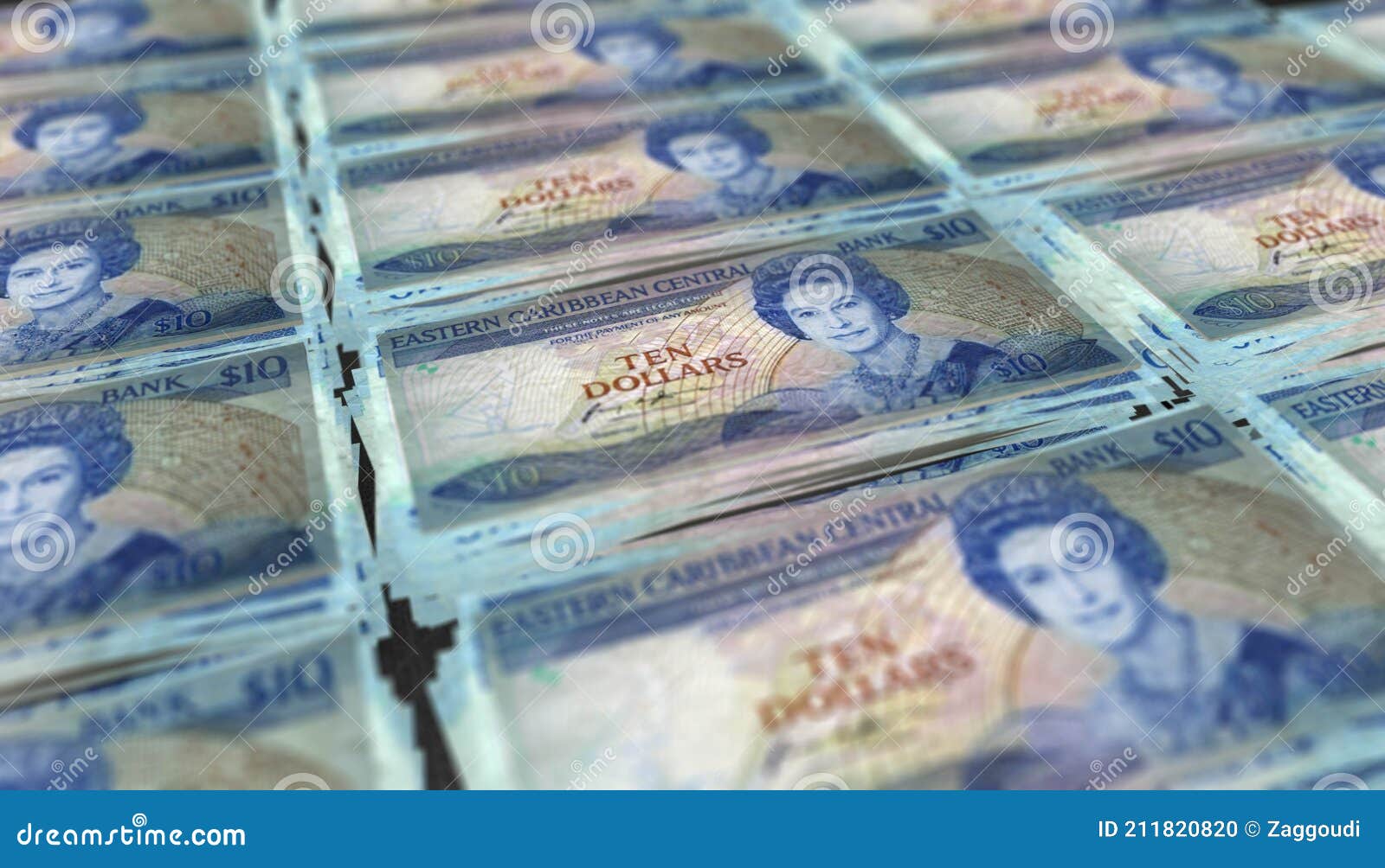 3D Bunch of Grenada 10 Dollar Money Banknote Stock Illustration ...