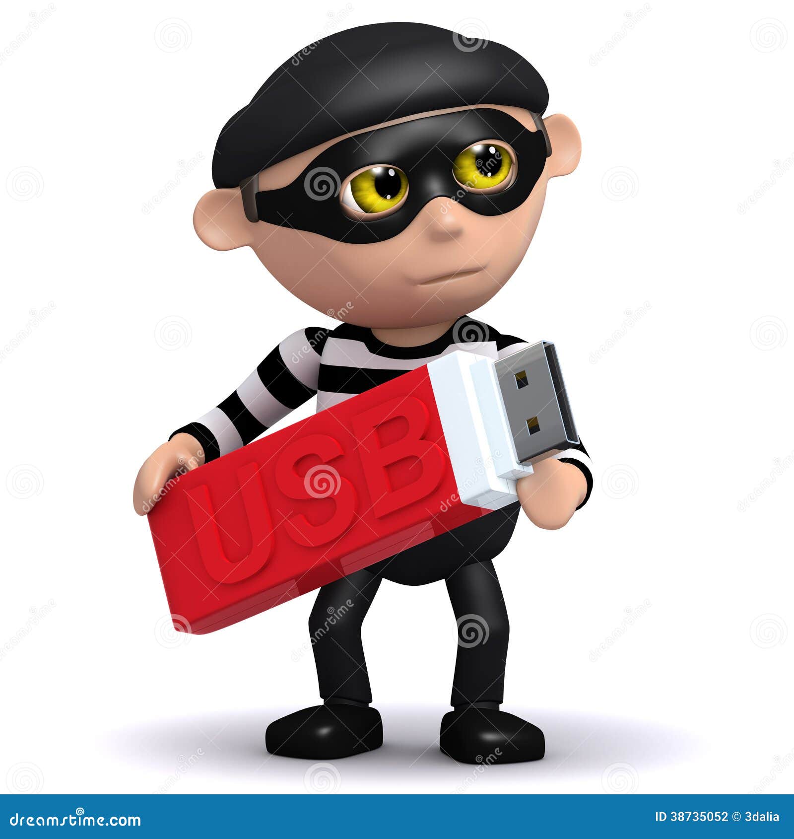 3d Burglar with USB stock illustration. Illustration of robbery - 38735052