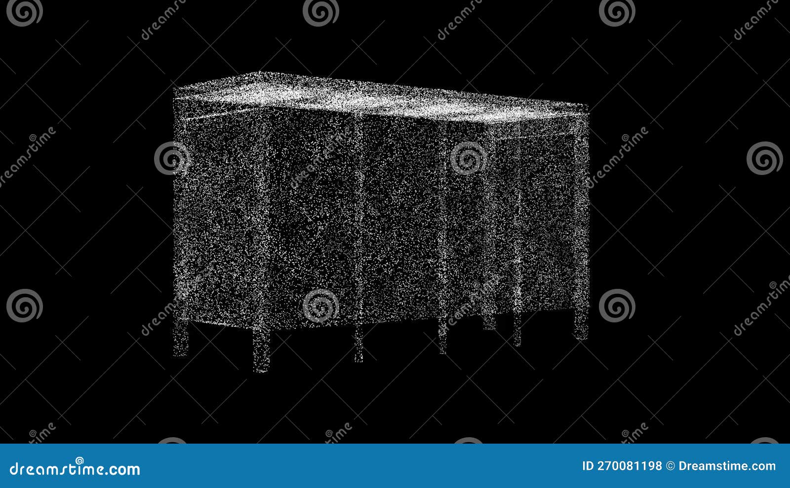 3D Bus Stop on Black Bg. Object Dissolved White Flickering Particles ...