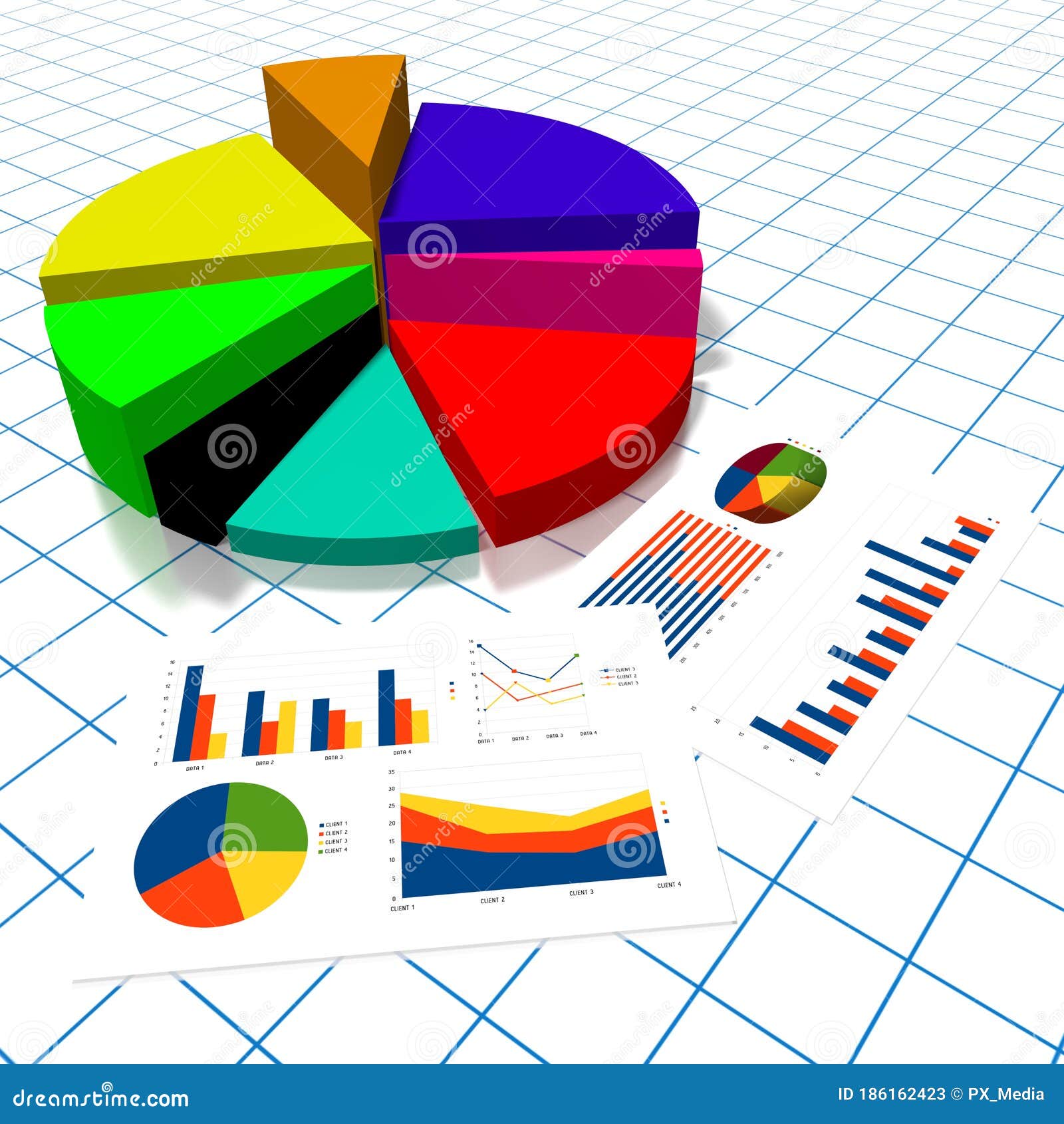 3D Business Charts, Grid in Background Stock Illustration ...