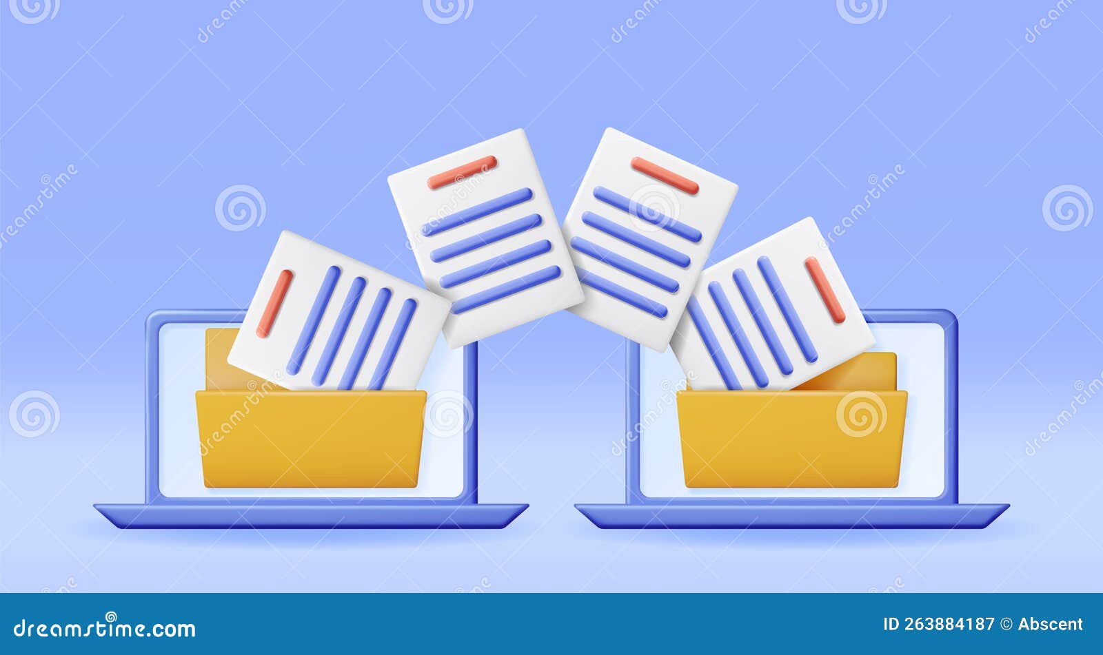 3D Business Folder Full of Papers on Laptop Stock Vector - Illustration ...