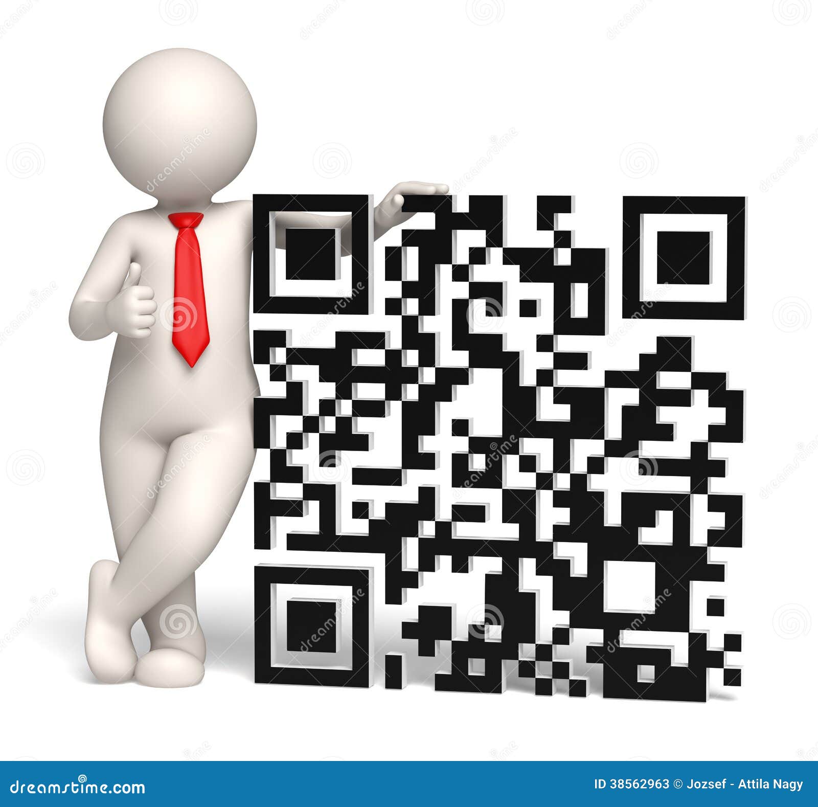 3d Business Man Showing Thumbs Up Near a QR Code Stock Illustration ...