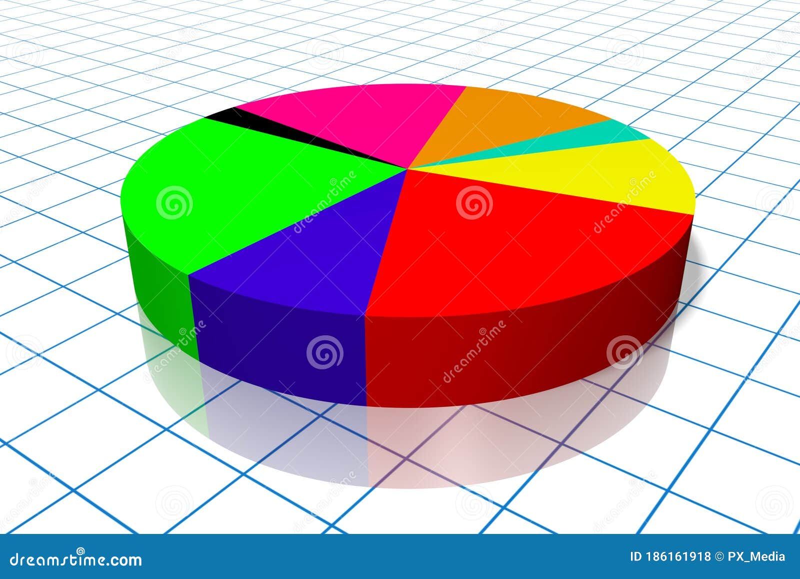 3D Business Pie Chart, Grid in Background Stock Illustration ...