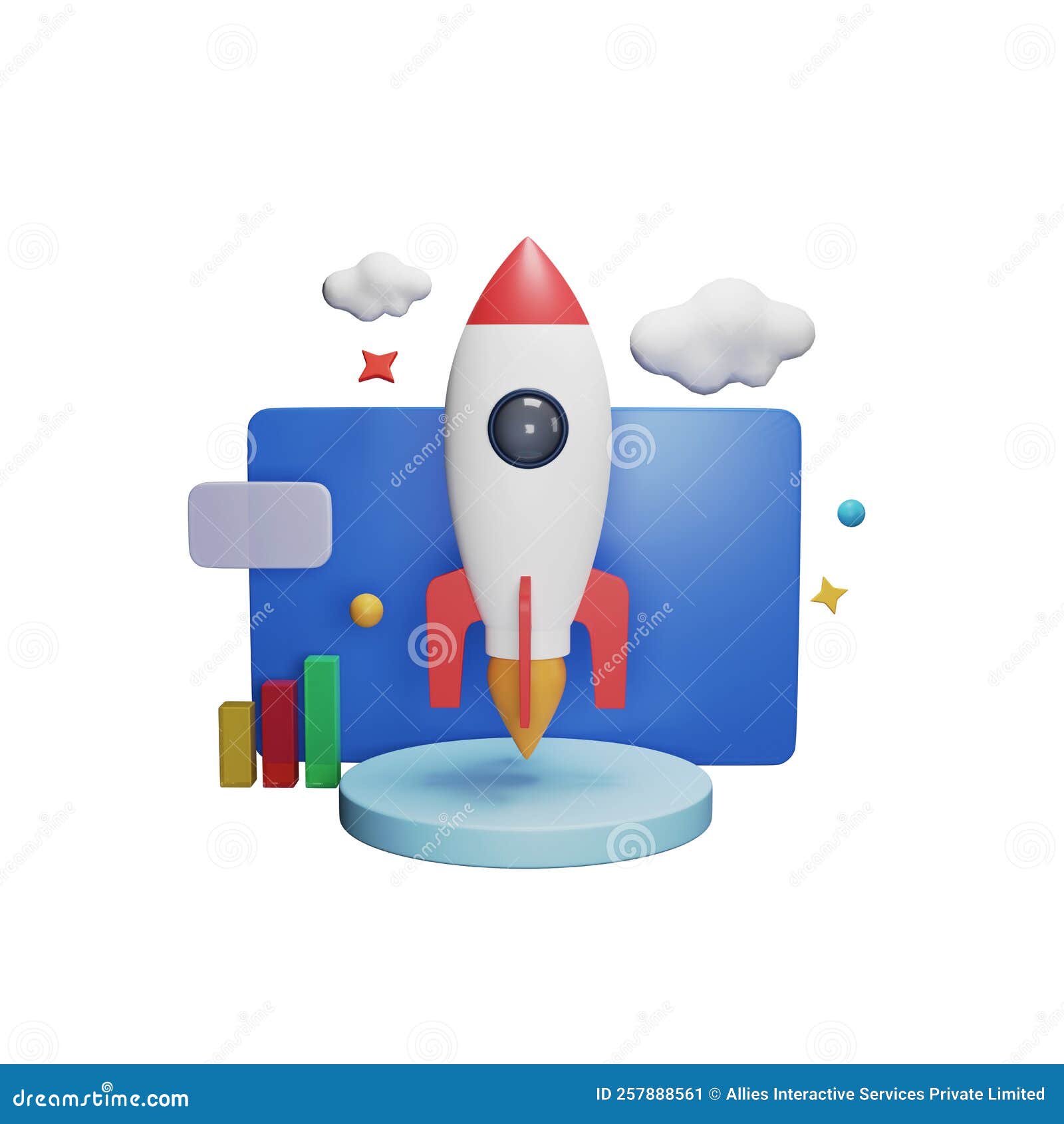 3D Business Startup Concept with Project Rocket Launching from Desktop ...