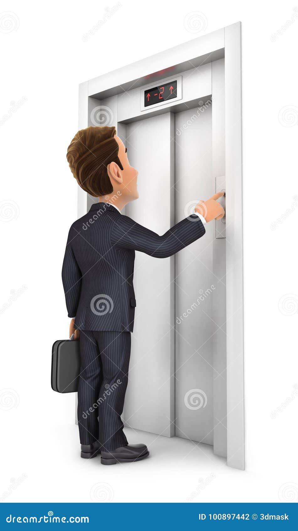 3d Businessman Calling the Elevator Stock Illustration - Illustration ...
