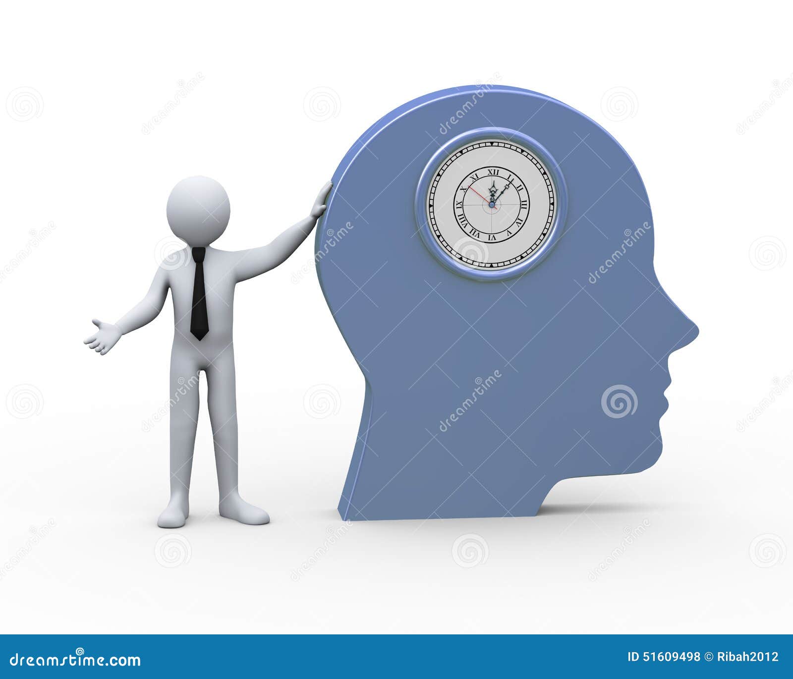 3d Businessman and Human Head with Clock Stock Illustration ...