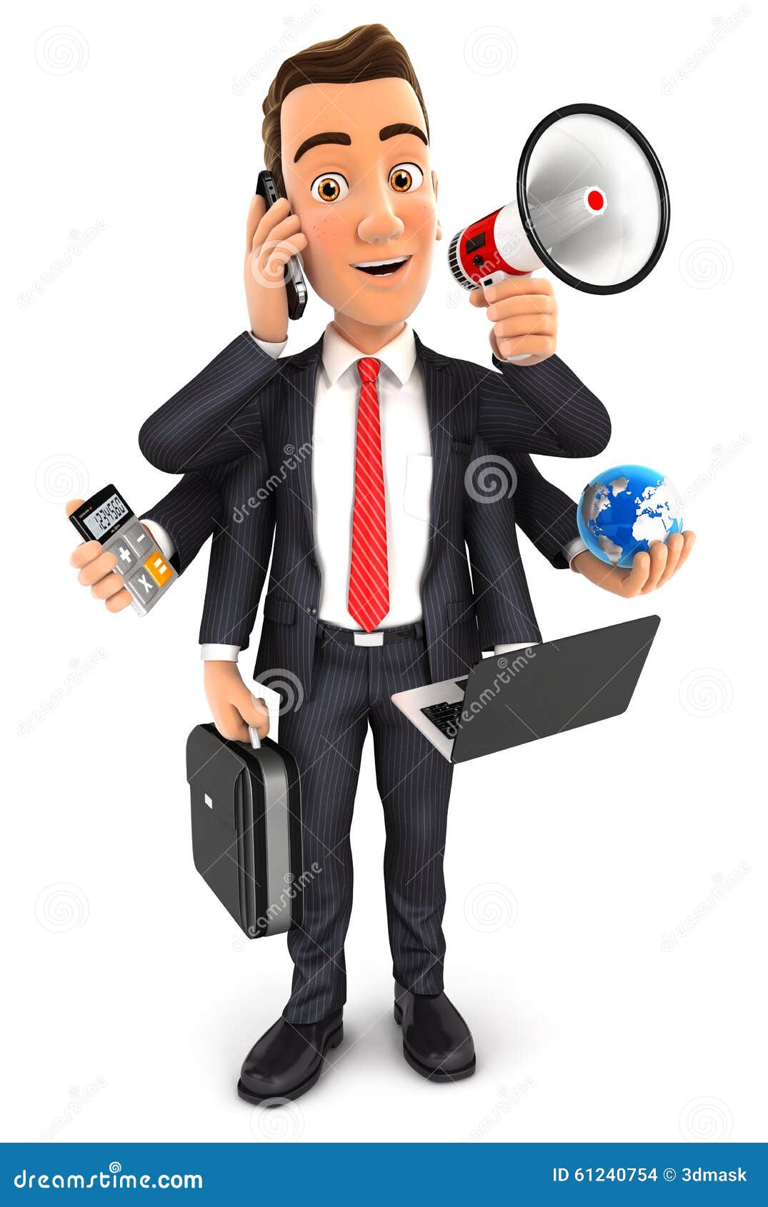 Businessman Multitasking With Many Hand, Vector Cartoon Stick Figure ...