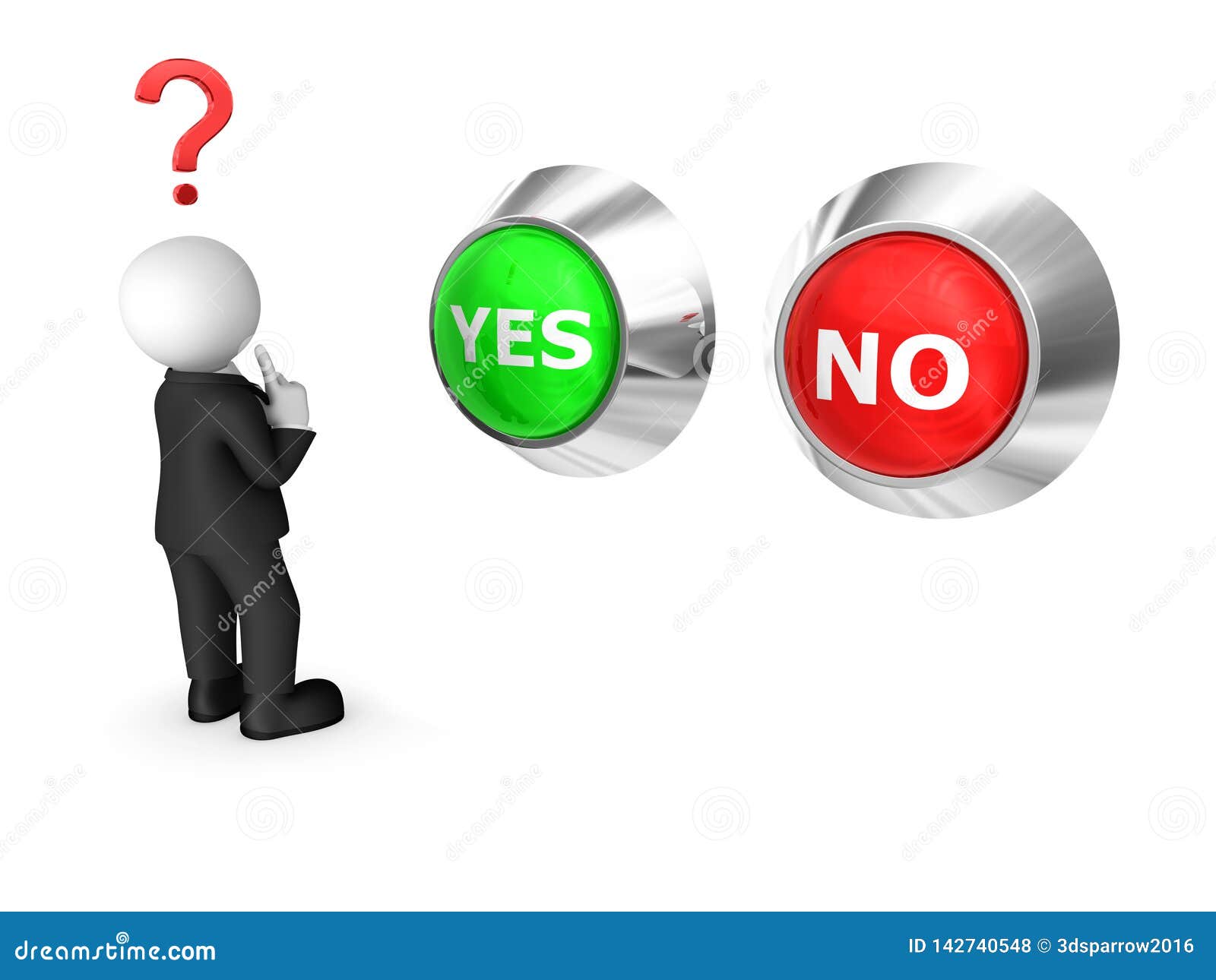 3d Businessman and Yes / No Buttons Stock Illustration - Illustration ...