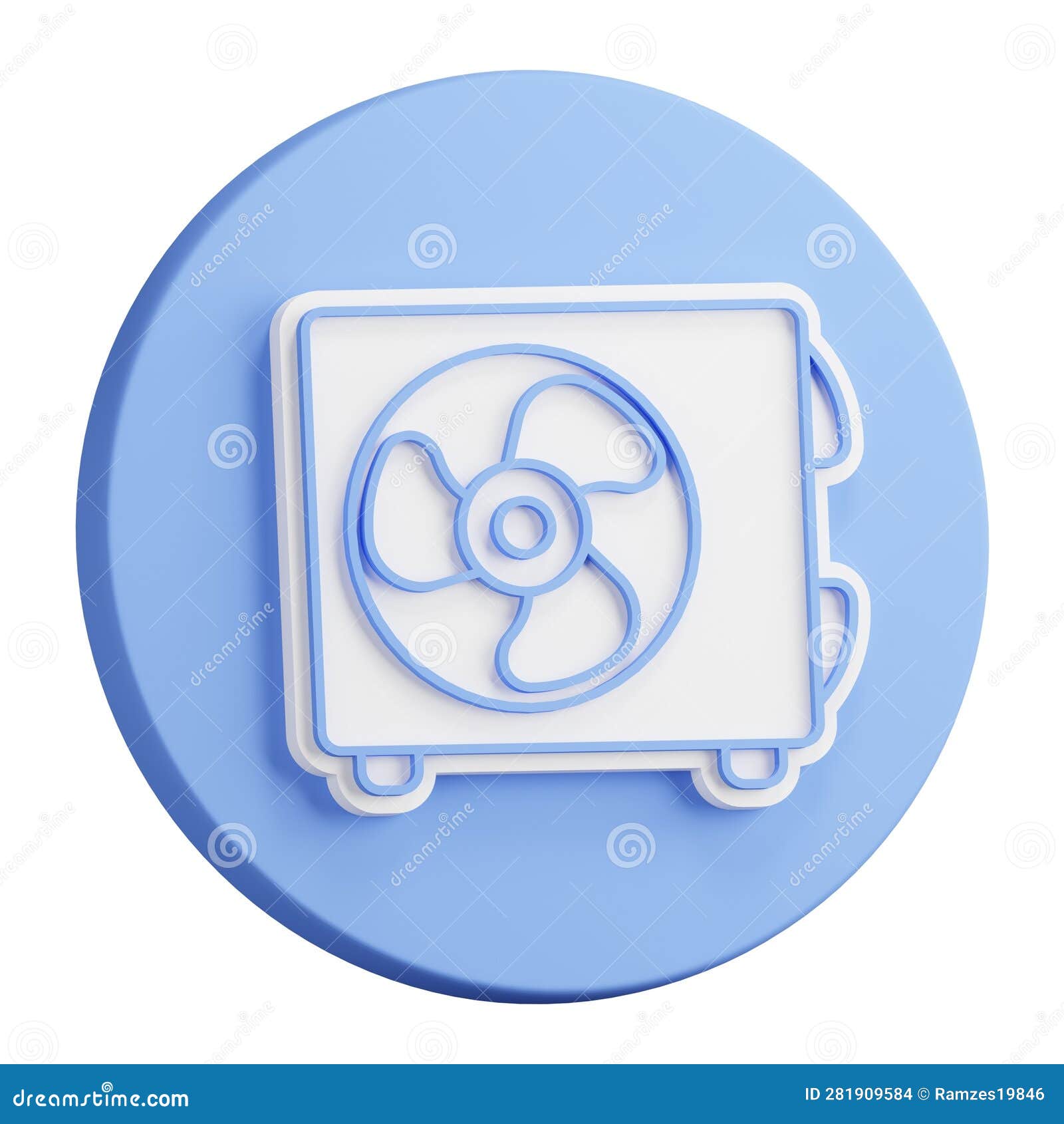 3D Button Rendering of Air Conditioner Unit with Three Bladed Fan. Room ...