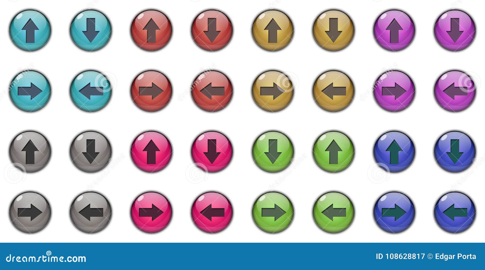 3D Button Up Golden Left Right Up Down Multicolor Stock Illustration ...