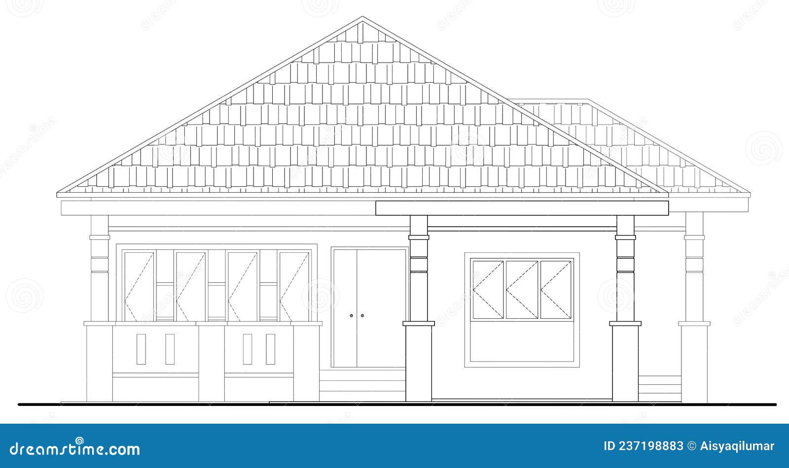 2D CAD House External Elevation Drawing Complete with Facade Decoration Stock Illustration ...