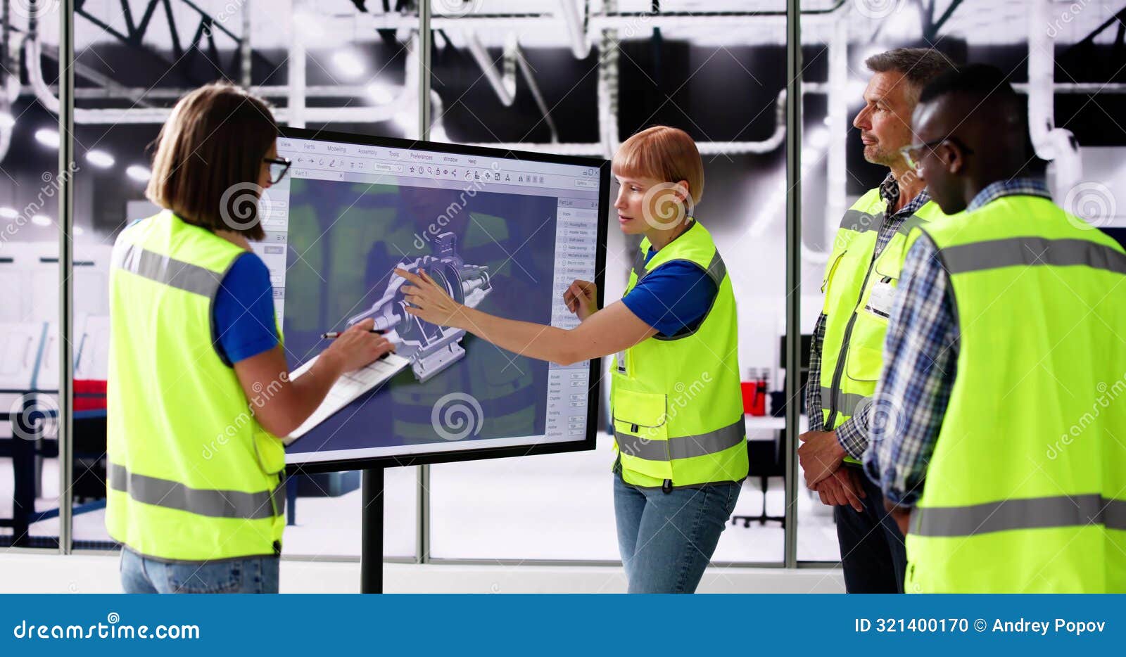 3D CAD Mechanical Parts Render on Computer Stock Photo - Image of woman ...