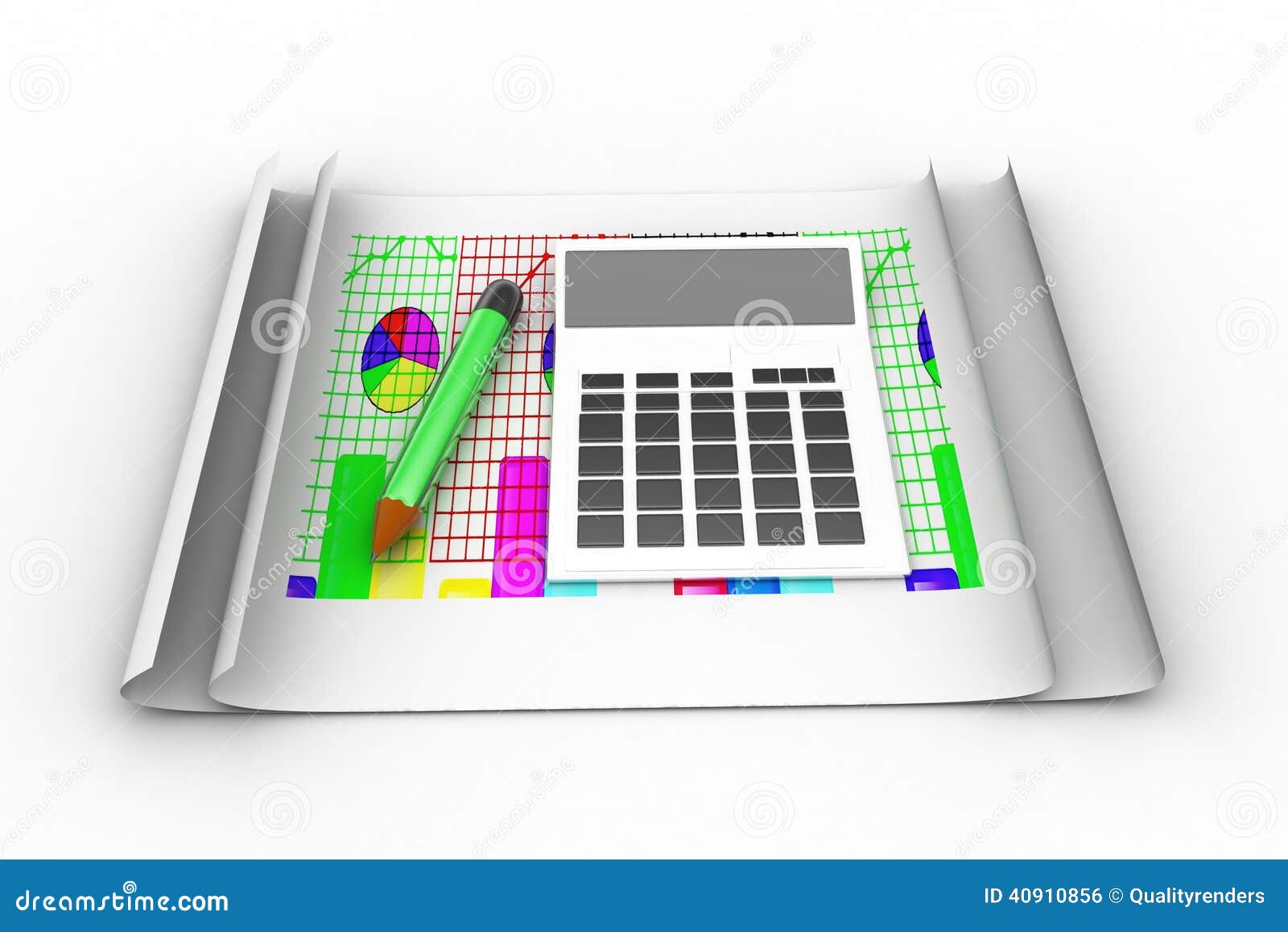 3d Calculator with Graph Infographics and Pencil Stock Illustration ...
