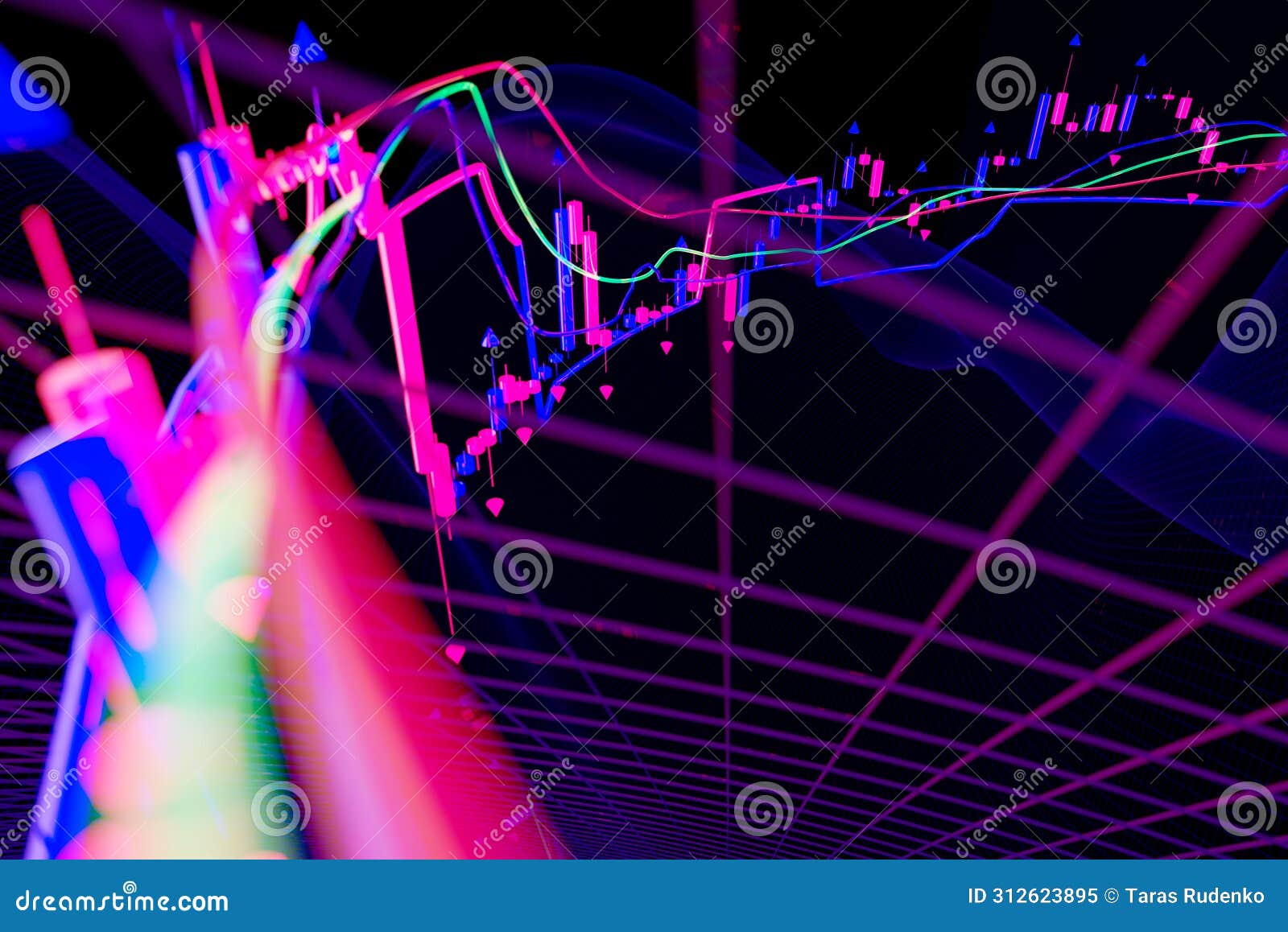 3d Candlestick Financial Chart with Indicators Stock Illustration ...