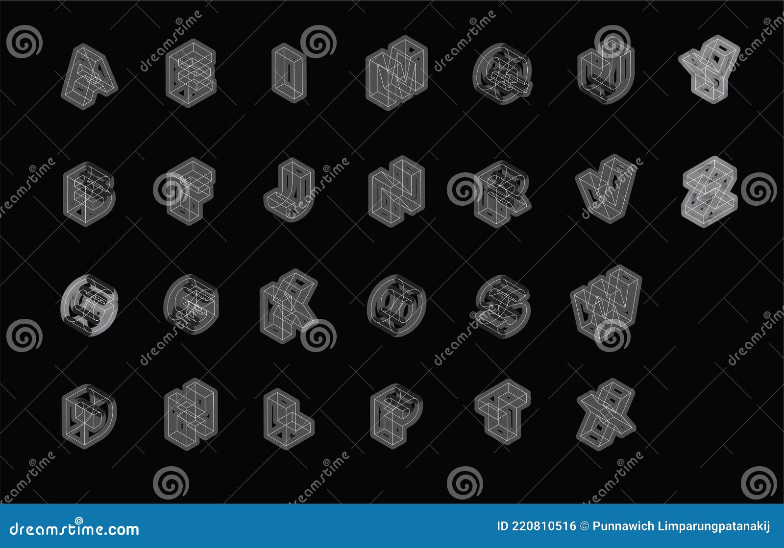 3d Capital Letter Set Neon Light Wireframe Isometric Vector Stock ...