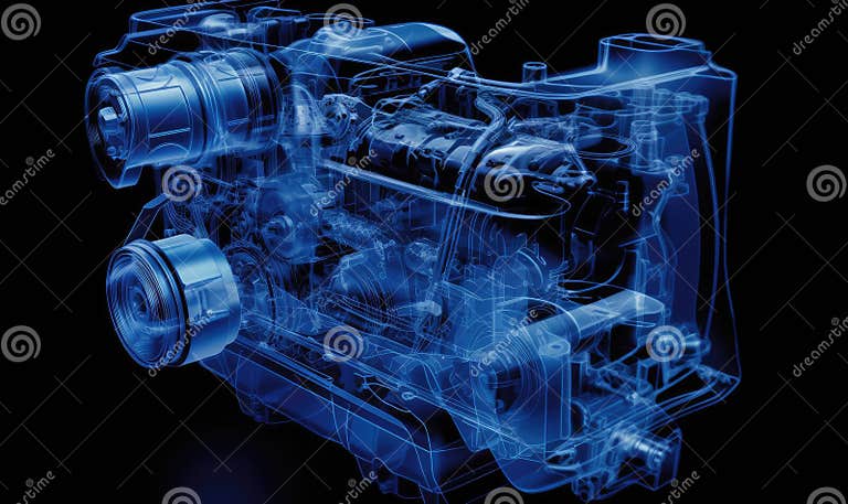 3D Car Engine Render Revealing Internal Mechanics and Components Stock ...