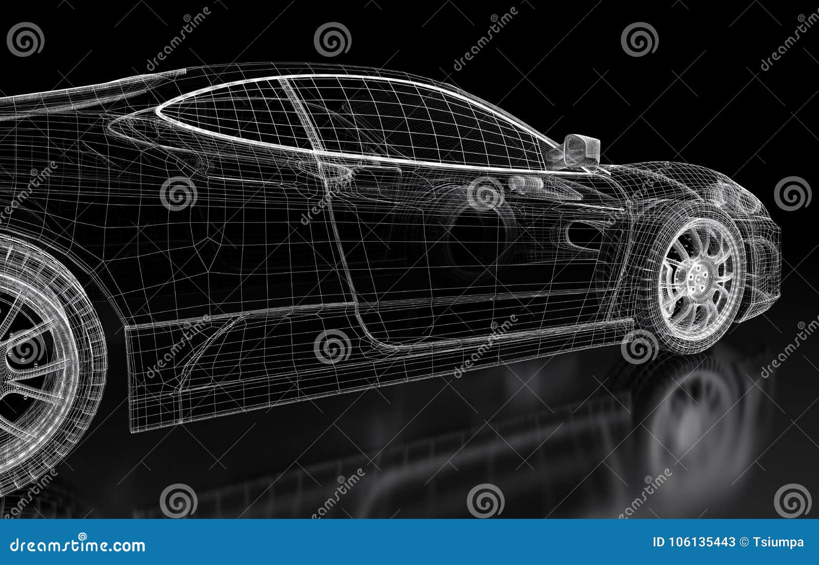 3D car mesh on a black stock illustration. Illustration of technology ...