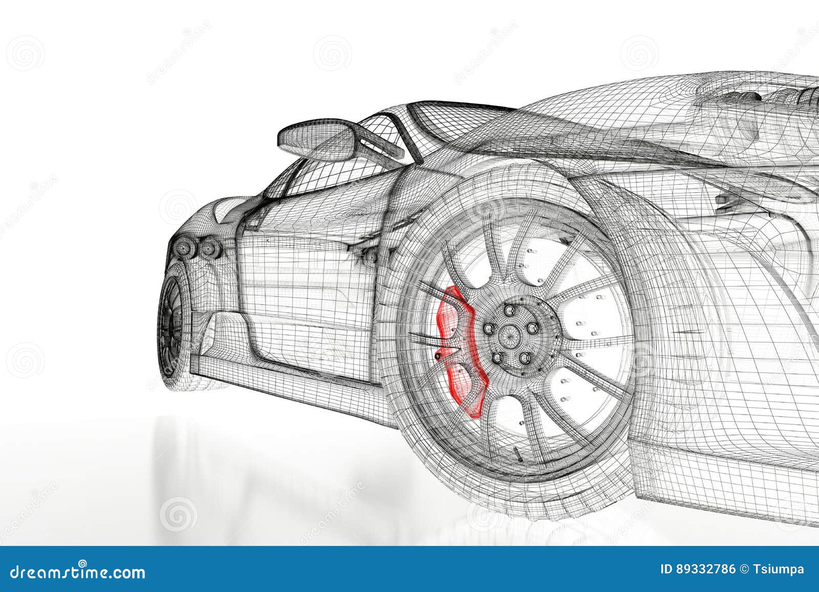 3D car mesh on a white stock illustration. Illustration of blueprint ...