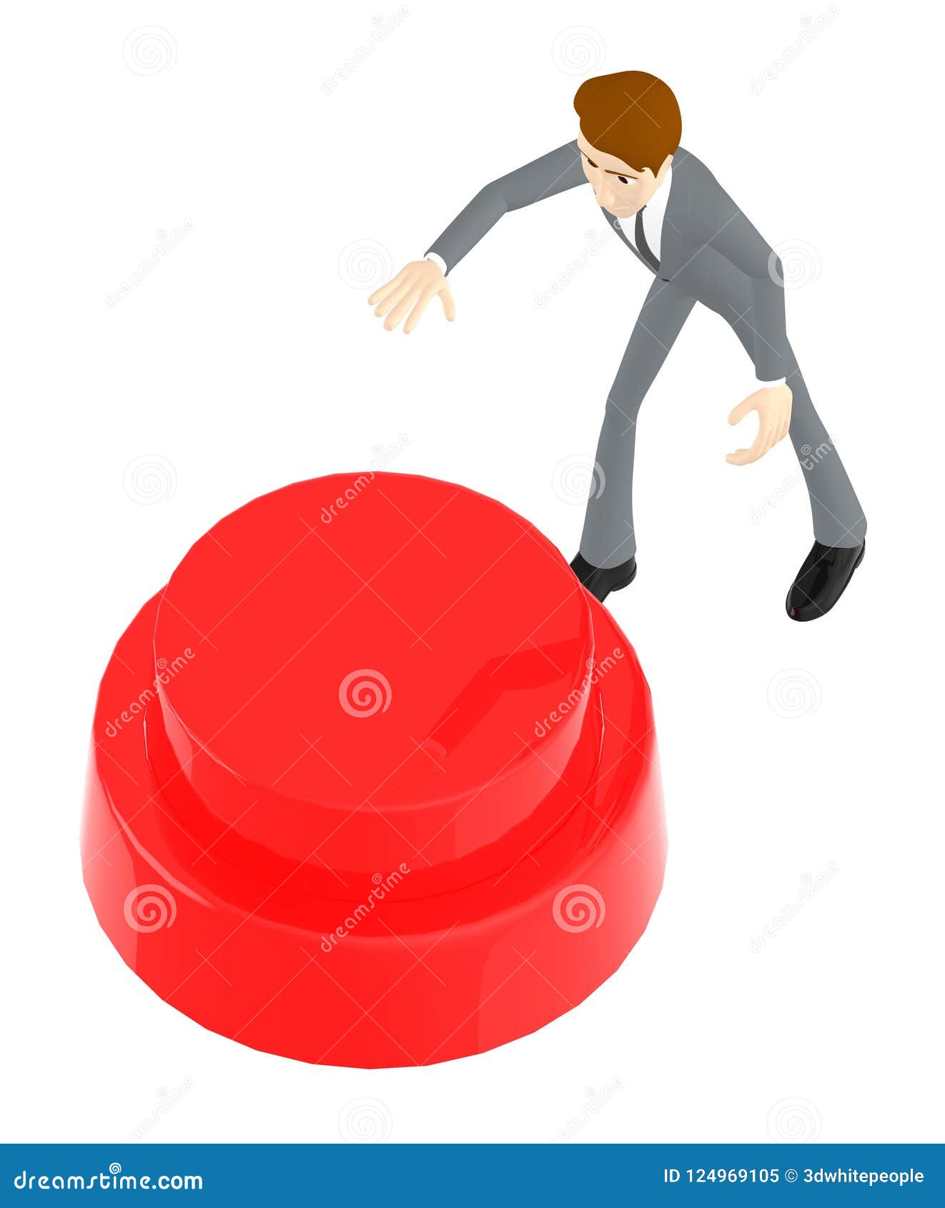 3d Carattere, Uomo Circa Per Premere Bottone Rosso Illustrazione di ...