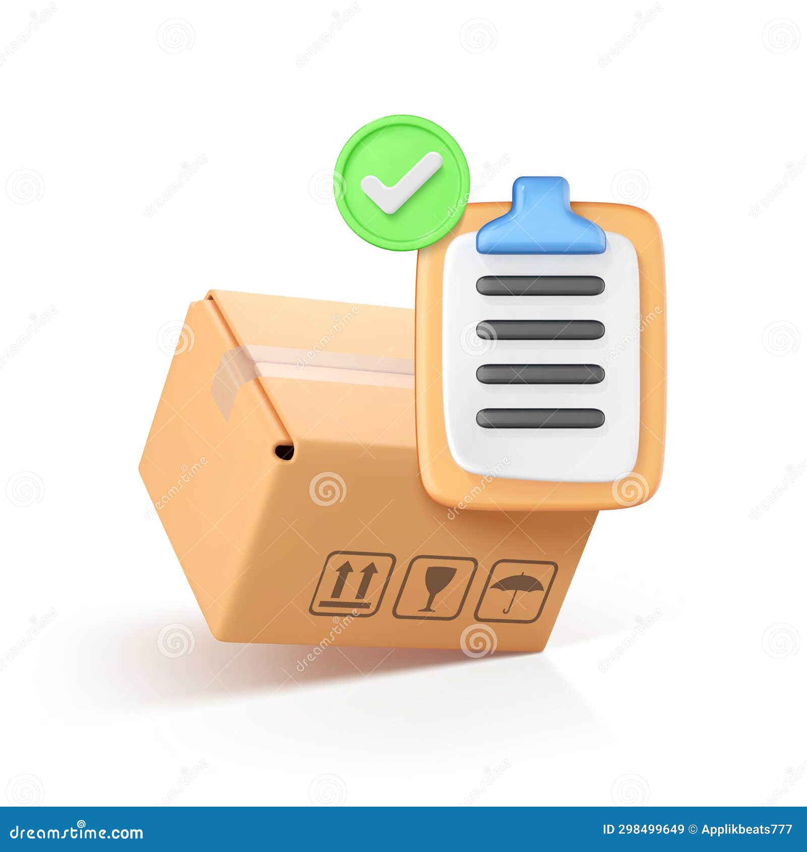 3D Cardboard Box and Clipboard with Tick. Confirmed Order Delivery ...