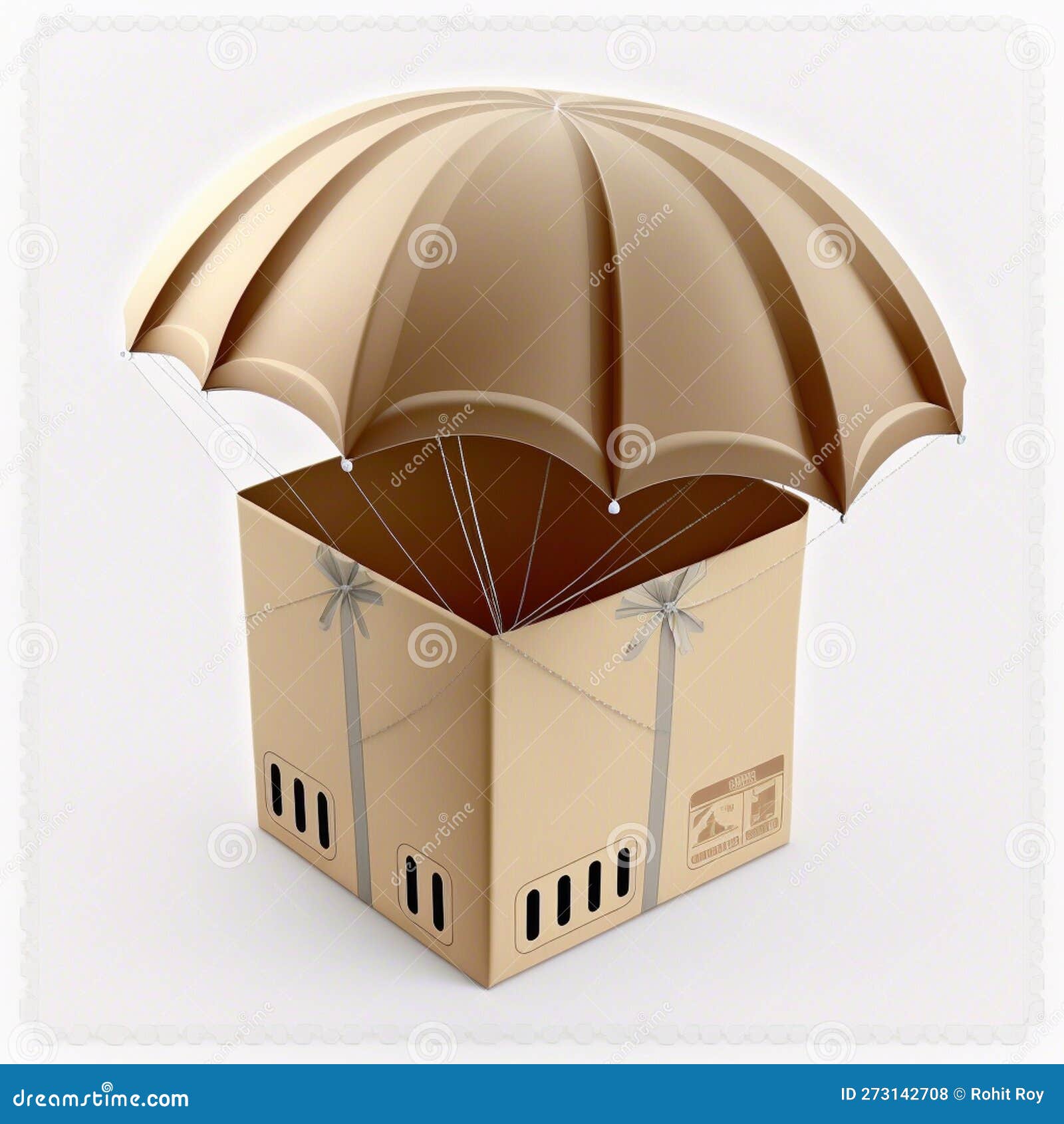3D Cardboard Box with Parachute Stock Illustration - Illustration of ...