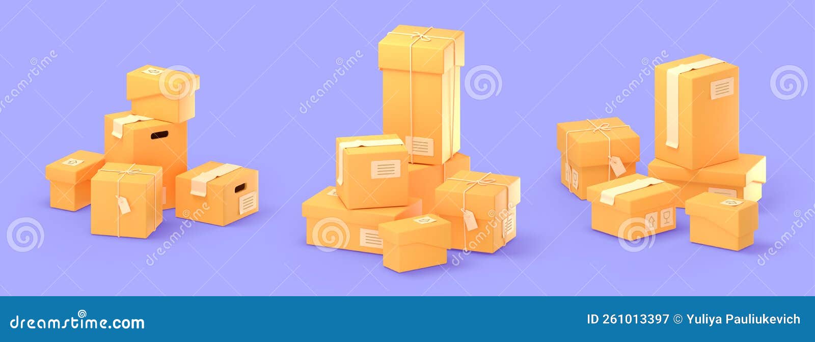 3d Cardboard Package Boxes in Stacks Stock Illustration - Illustration ...